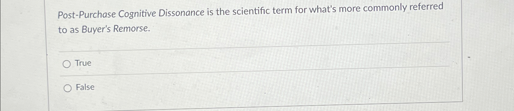 Solved Post-Purchase Cognitive Dissonance is the scientific | Chegg.com
