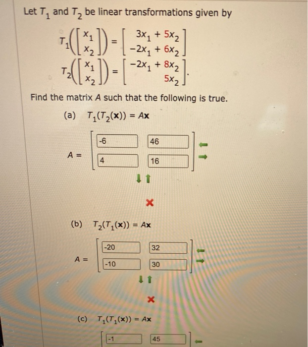 Solved Let T, and Tą be linear transformations given by X1 | Chegg.com
