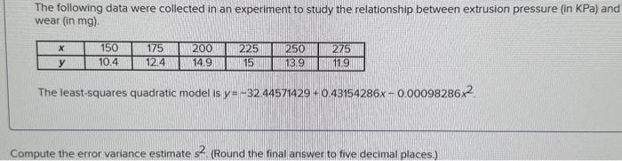 Solved The following data were collected in an experiment to | Chegg.com