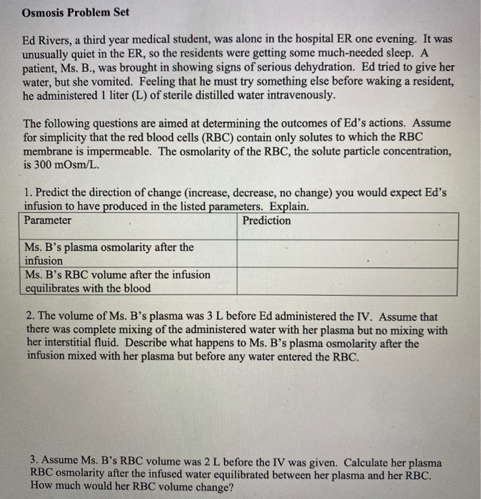 Solved Osmosis Problem Set Ed Rivers, a third year medical | Chegg.com