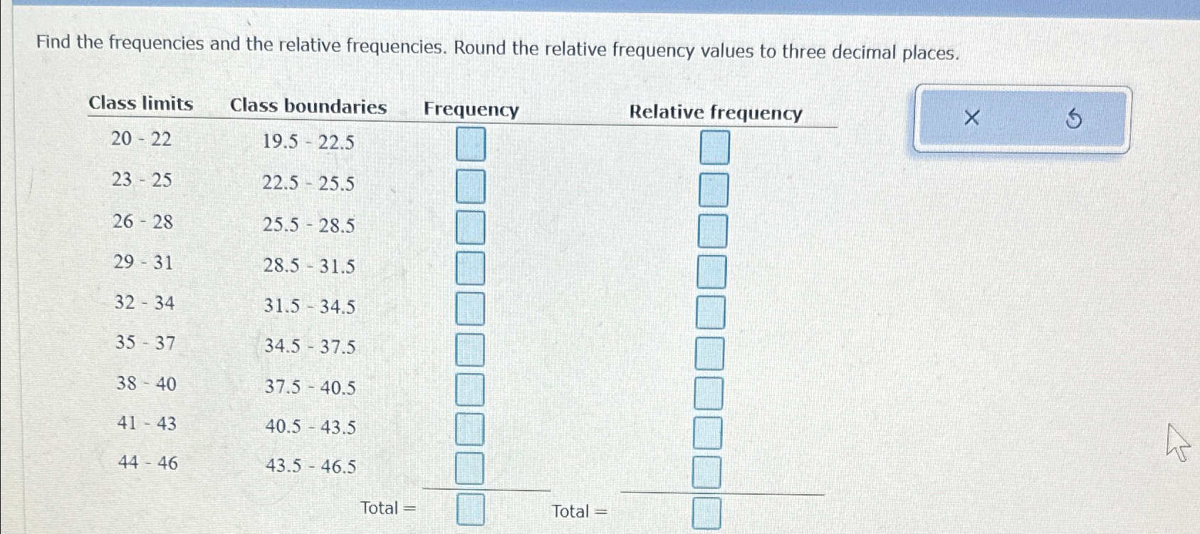 Find the frequencies and the relative frequencies. | Chegg.com
