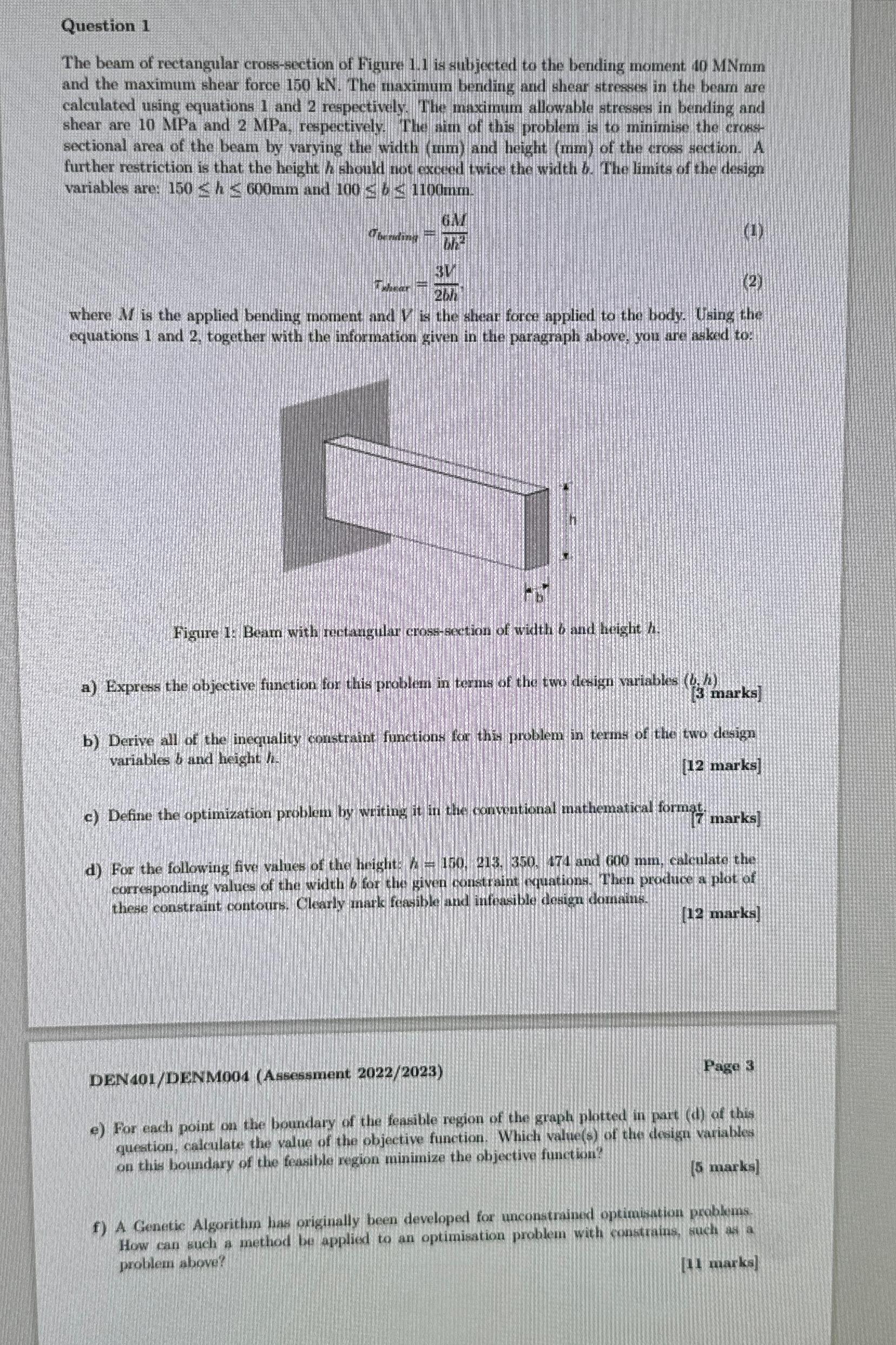 Solved Question 1The beam of rectangular cross-section of | Chegg.com