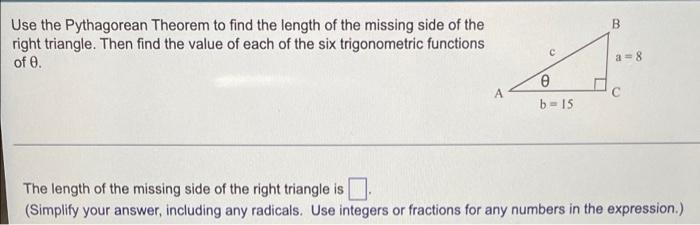 Solved Use the Pythagorean Theorem to find the length of the | Chegg.com