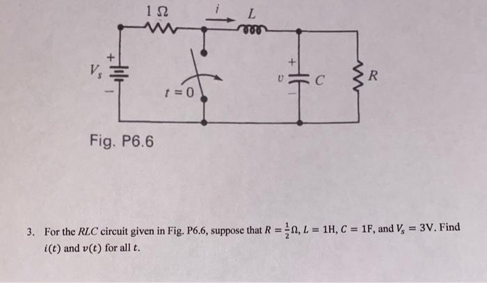 Solved 12 L V HE C R t = 0) Fig. P6.6 3. For the RLC circuit | Chegg.com