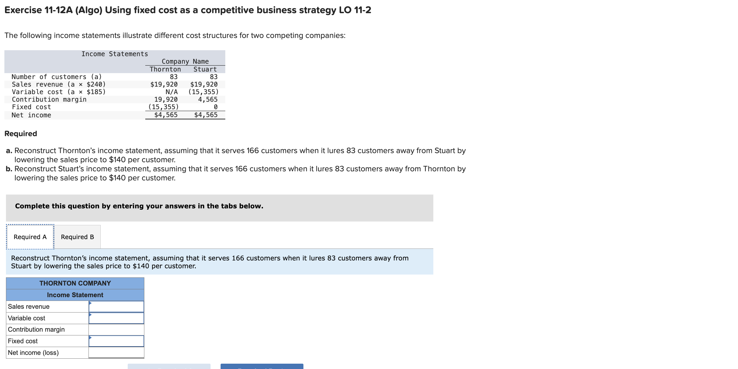 Solved Exercise 11-12A (Algo) ﻿Using fixed cost as a | Chegg.com