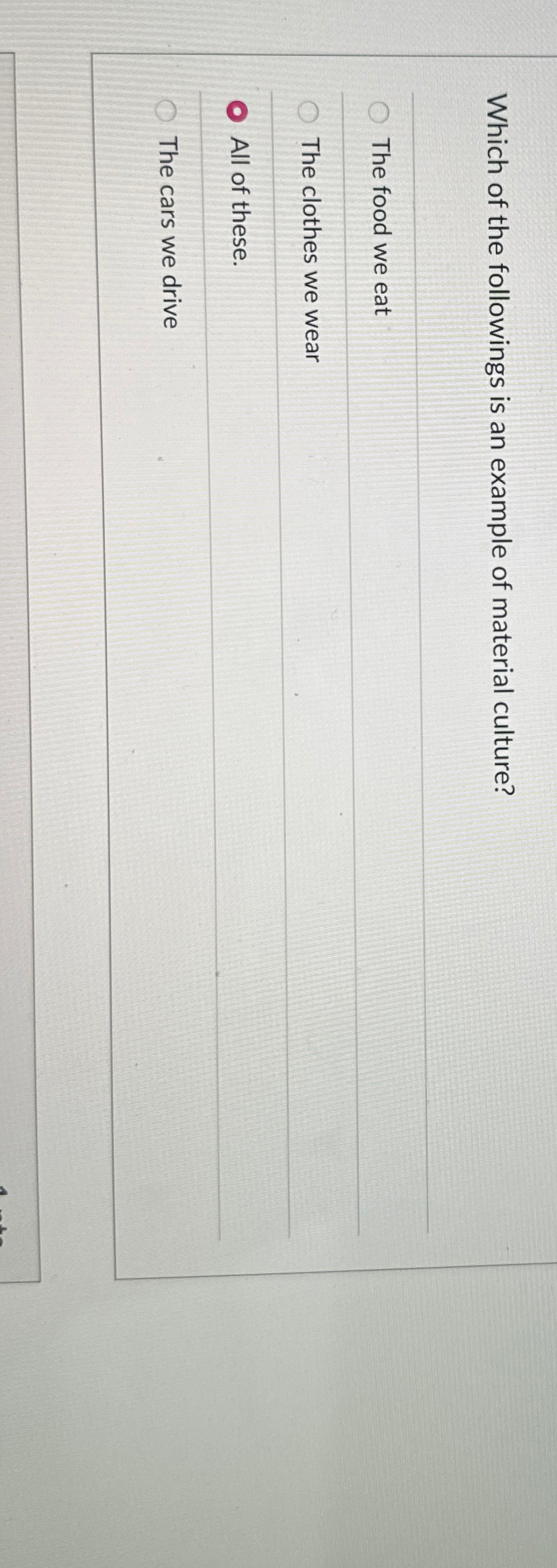 Solved Which of the followings is an example of material | Chegg.com