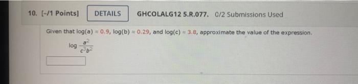Solved 7. (-/1 Points DETAILS GHCOLALG12 5.R.054. C/2 | Chegg.com