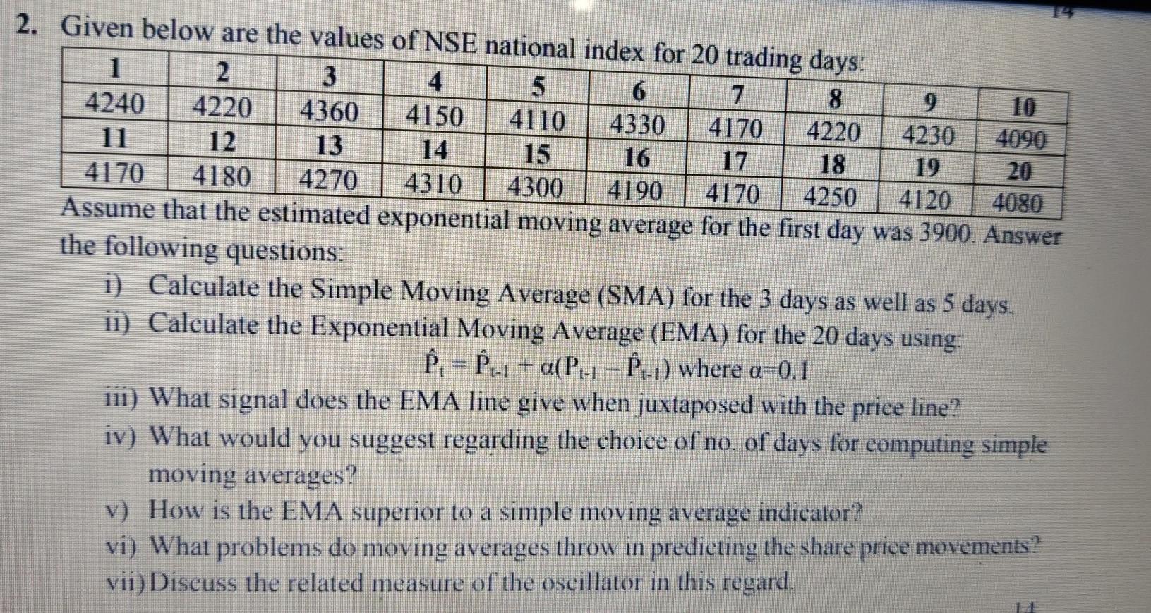 2. Given below are the values of NSE national index | Chegg.com