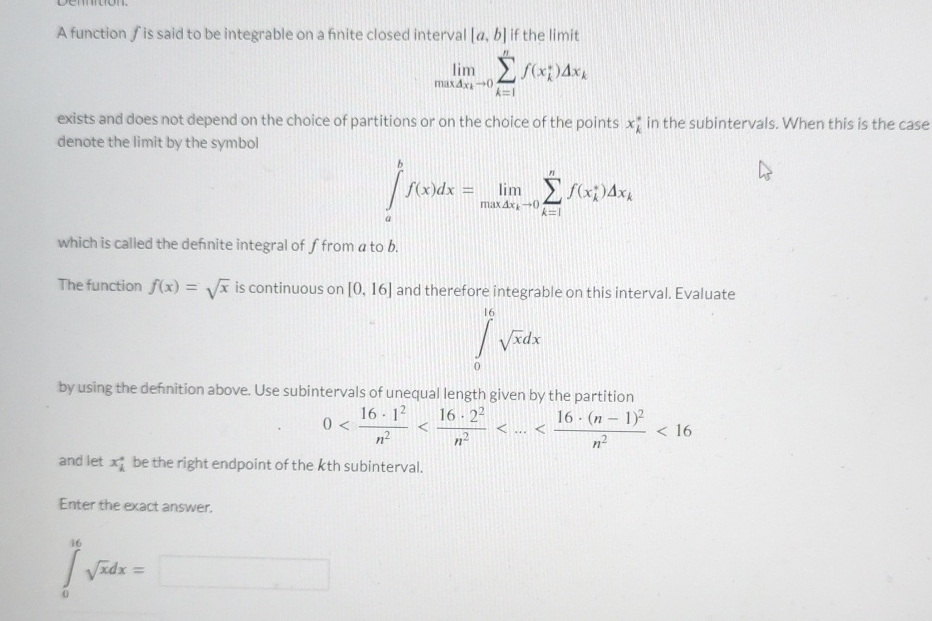 Solved A function f ﻿is said to be integrable on a finite | Chegg.com