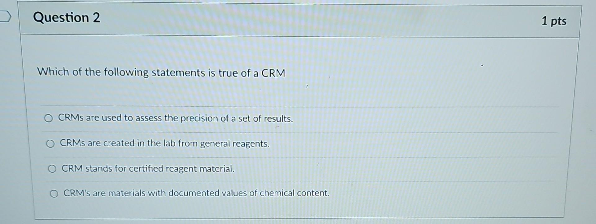 Solved Which of the following statements is true of a CRM | Chegg.com