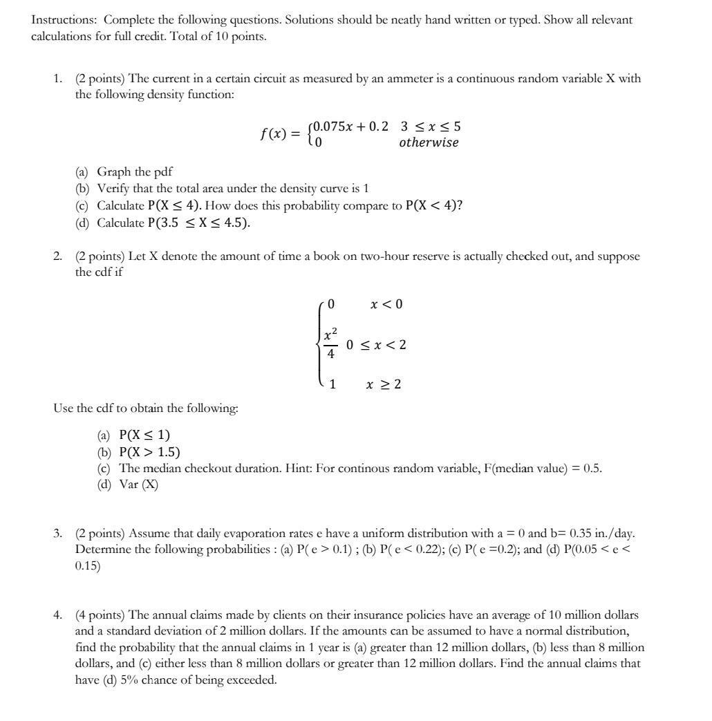 Solved Instructions: Complete the following questions. | Chegg.com