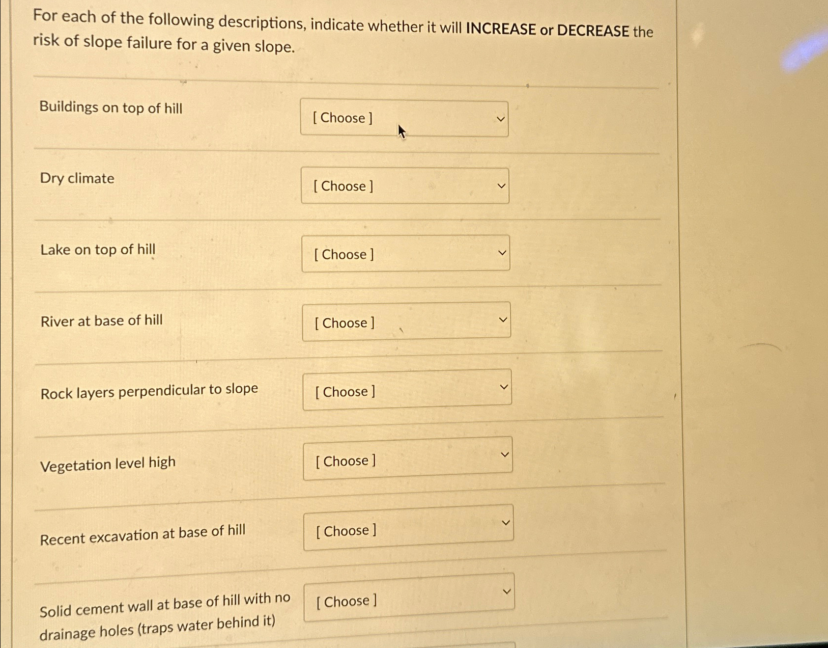 Solved For each of the following descriptions, indicate | Chegg.com