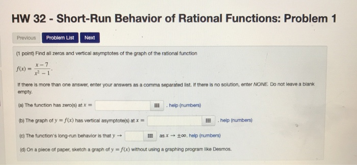 Solved HW 32 - Short-Run Behavior of Rational Functions: | Chegg.com