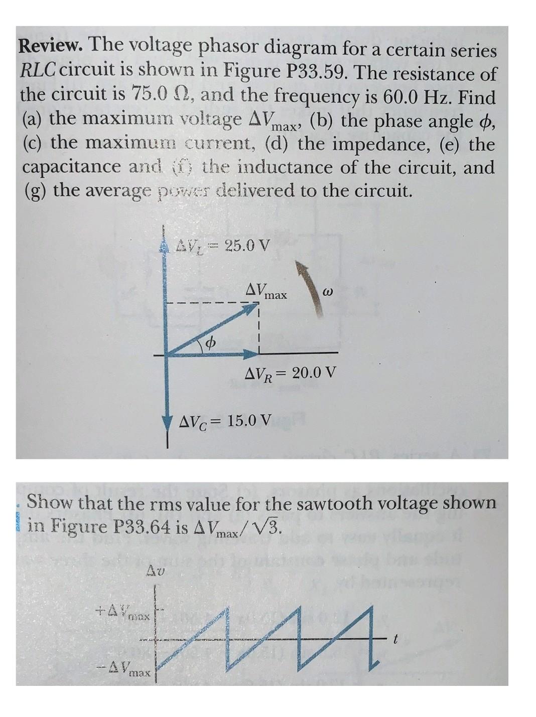 Solved Review. The voltage phasor diagram for a certain | Chegg.com