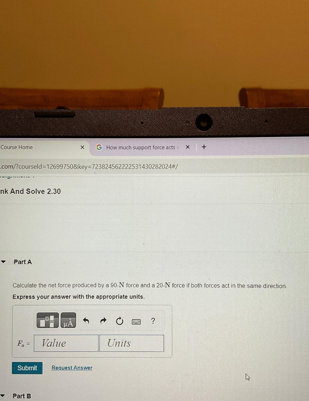 Solved Course Home\\nHow much support force | Chegg.com
