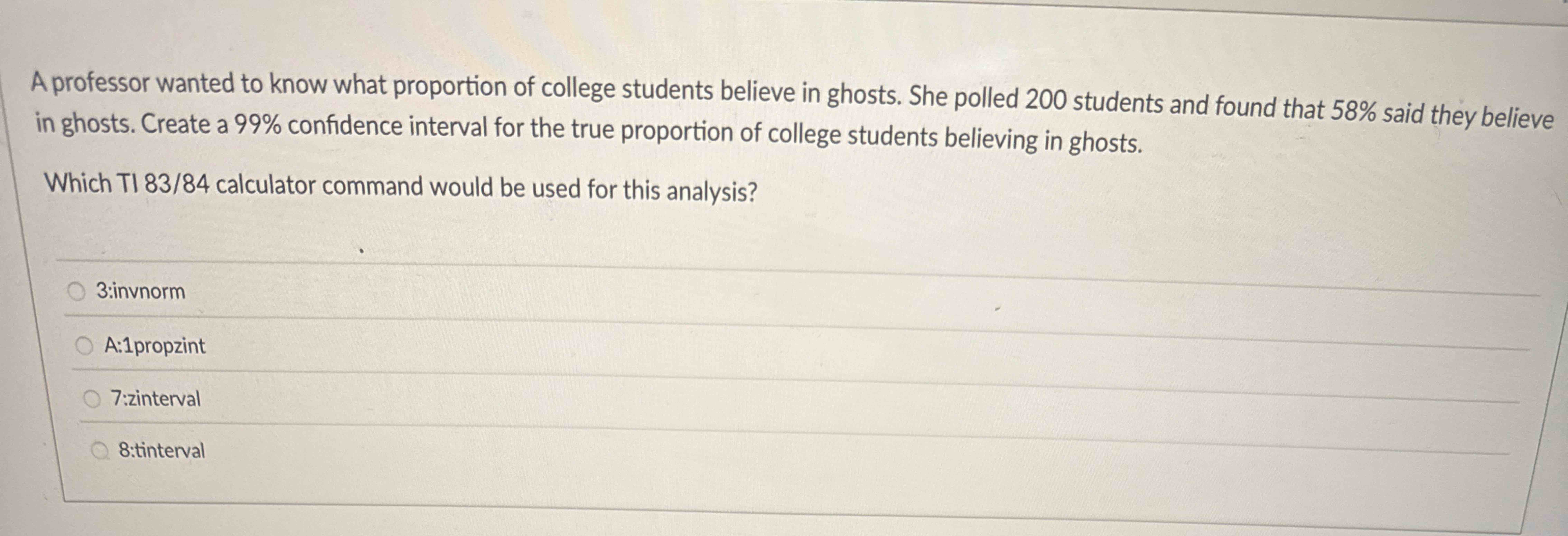Solved A professor wanted to know what proportion of college | Chegg.com