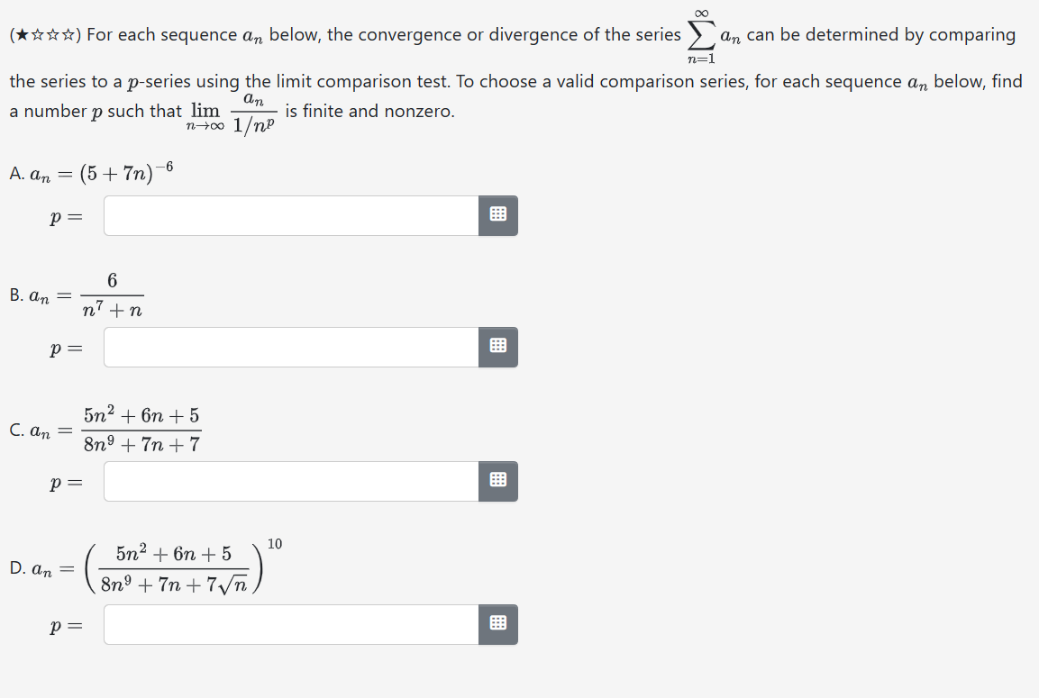 Solved For each sequence an ﻿below, the convergence or | Chegg.com
