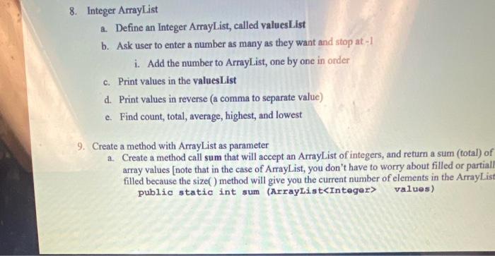 Solved 8. Integer ArrayList a. Define an Integer ArrayList, | Chegg.com