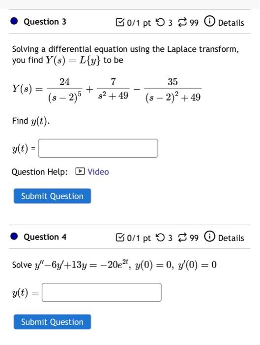 Solved Solving a differential equation using the Laplace | Chegg.com