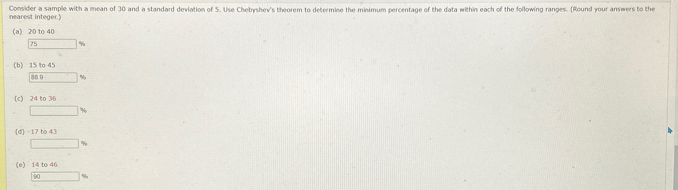 nearest integer.)(a) 20 ﻿to 40%(b) 15 ﻿to 45%(c) 24 | Chegg.com