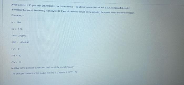 Solved Asnol received a 15 year ioan of $275000 to purchase | Chegg.com
