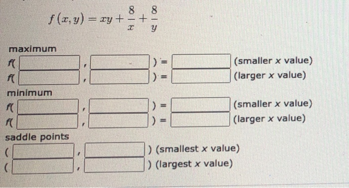 Solved Find the local maximum and minimum values and saddle | Chegg.com