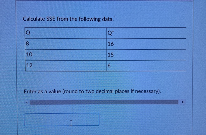 Solved Calculate SSE from the following data. Q Q* 8 16 10 | Chegg.com