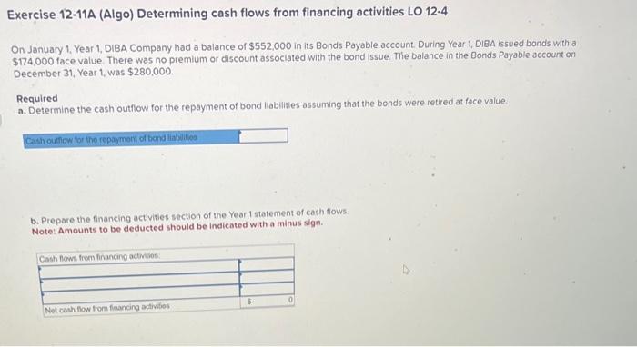 Solved Exercise 12-11A (Algo) Determining cash flows from | Chegg.com