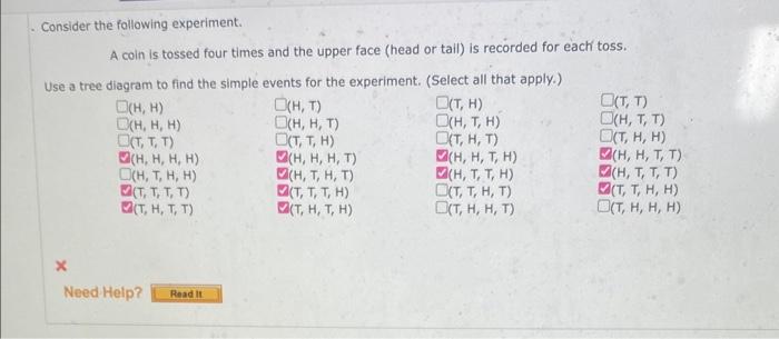 Solved Consider the following experiment. A coin is tossed | Chegg.com