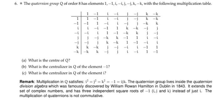 Solved * The quaternion group Q of order 8 has elements | Chegg.com