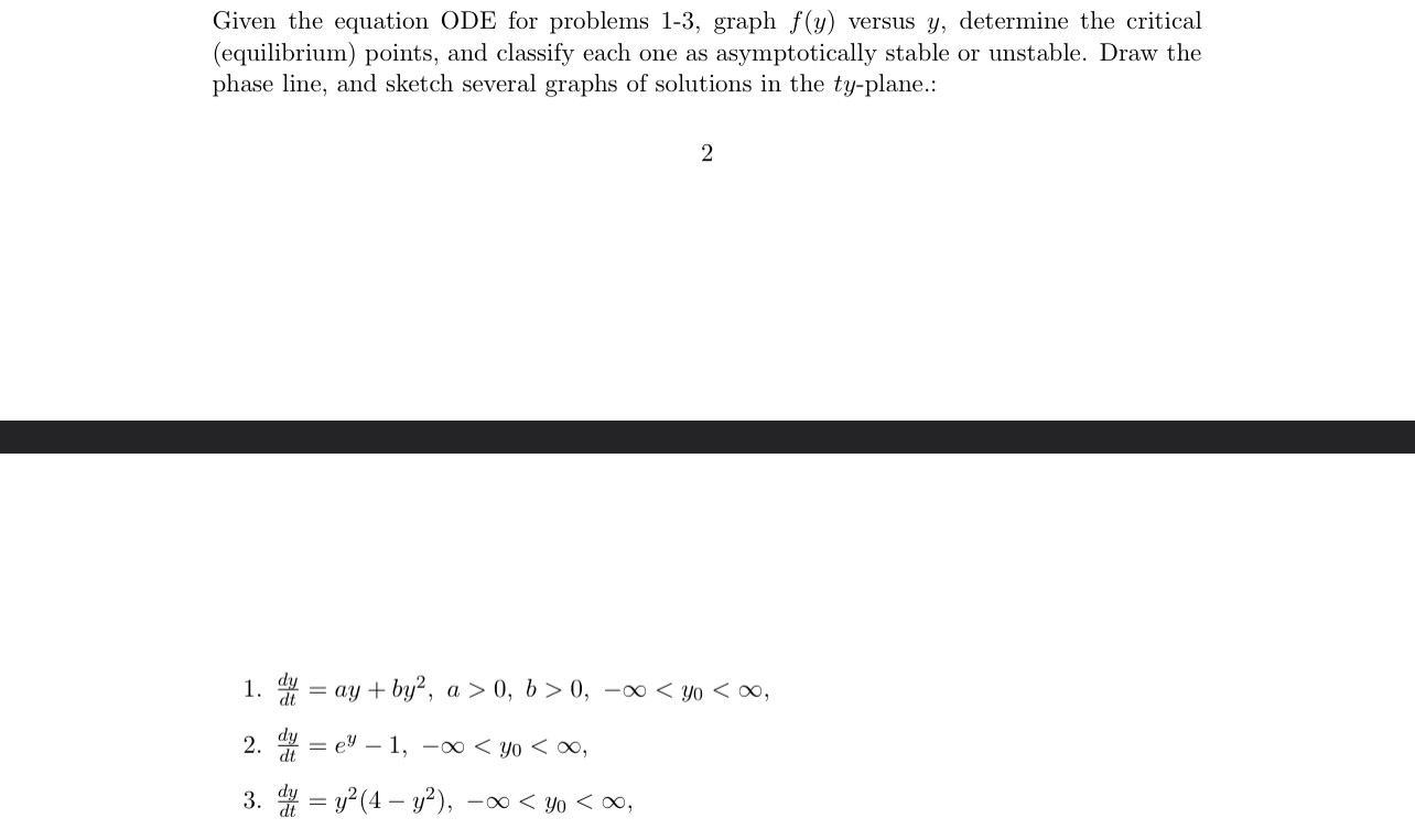 Solved Given the equation ODE for problems 1-3, ﻿graph f(y) | Chegg.com