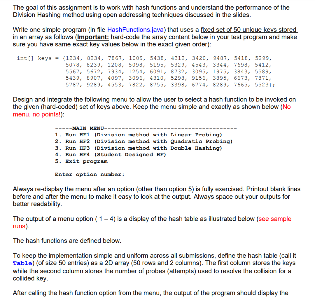 Solved The goal of this assignment is to work with hash | Chegg.com