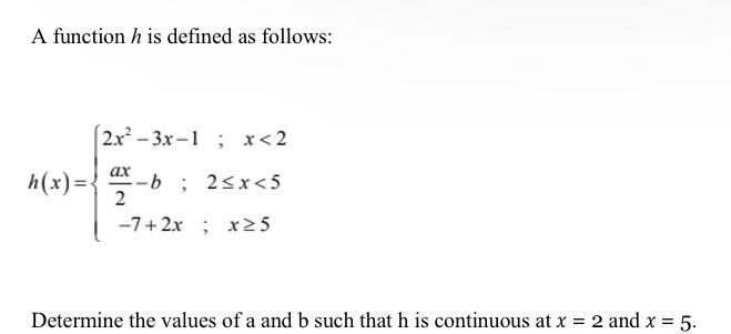 Solved A function h is defined as follows: | Chegg.com