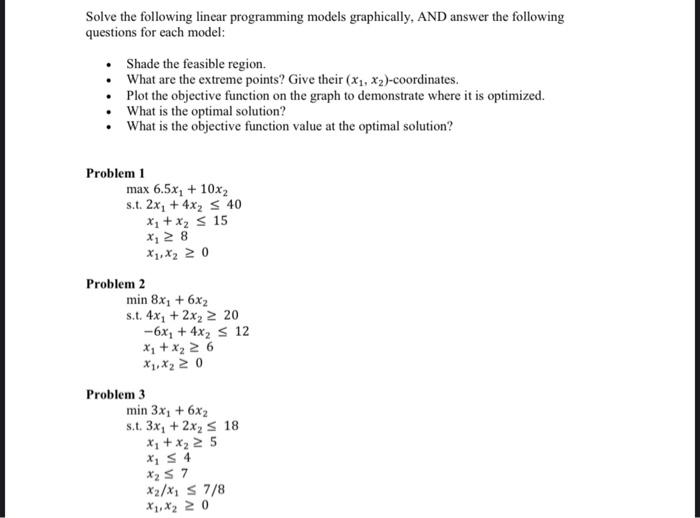 Solved Solve The Following Linear Programming Models