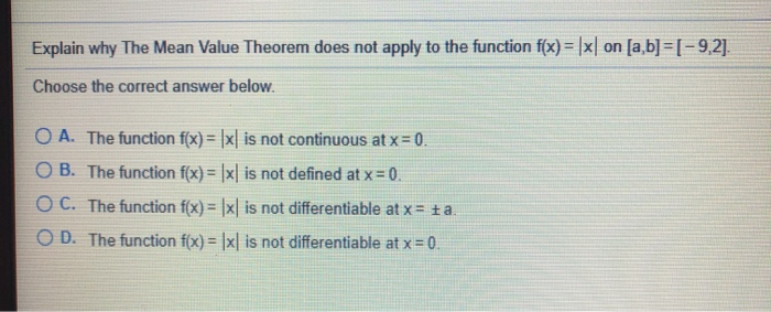 Solved Explain why The Mean Value Theorem does not apply to | Chegg.com
