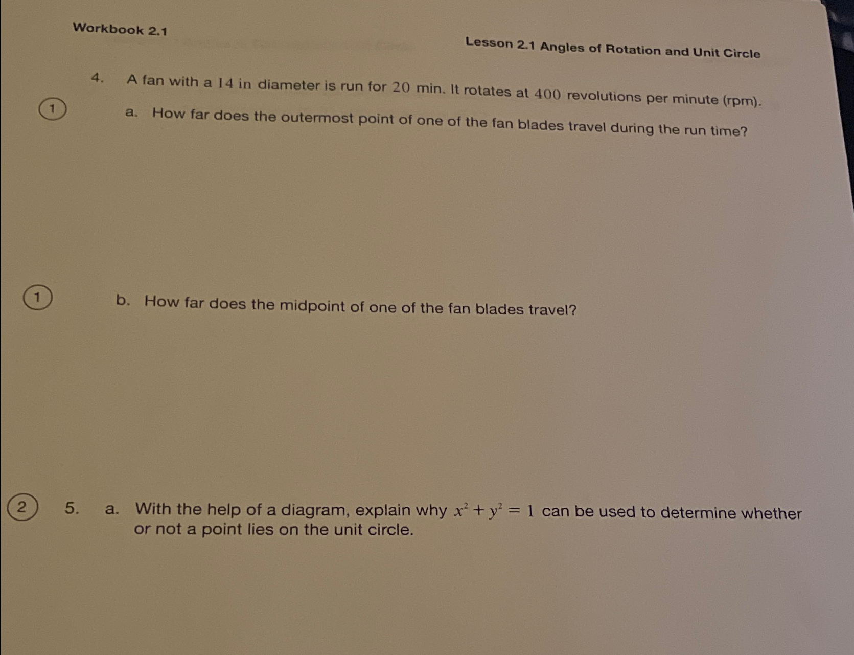 Solved Workbook 2.1Lesson 2.1 ﻿Angles of Rotation and Unit | Chegg.com