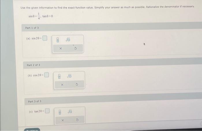 Solved Use the given information to find the exact function | Chegg.com
