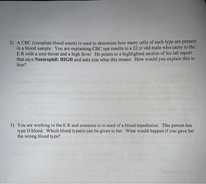 Solved 2) A CBC (complete blood count) is used to determine | Chegg.com