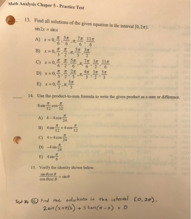 Solved Math Analysis Chaper 5 - Practice Test 13. Find all | Chegg.com