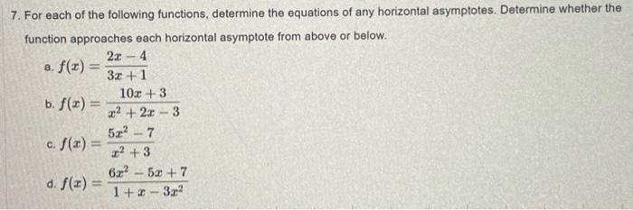 Solved 7. For each of the following functions, determine the | Chegg.com