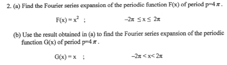 Solved A ﻿find The Fourier Series Expansion Of The