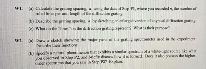 Solved W1. (a) Calculate the grating spacing, a, using the | Chegg.com