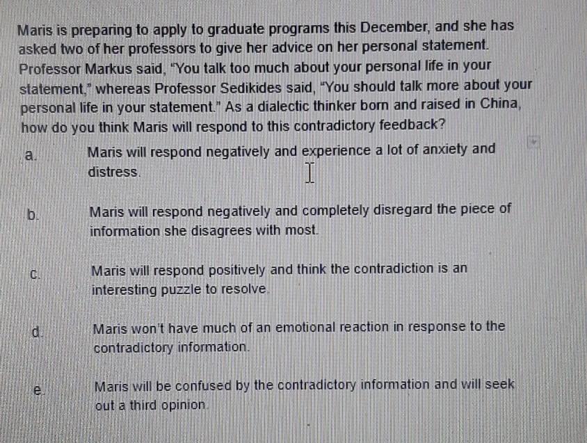 Solved Maris is preparing to apply to graduate programs this | Chegg.com