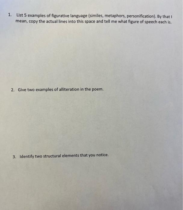 1. List 5 examples of figurative language (similes, | Chegg.com