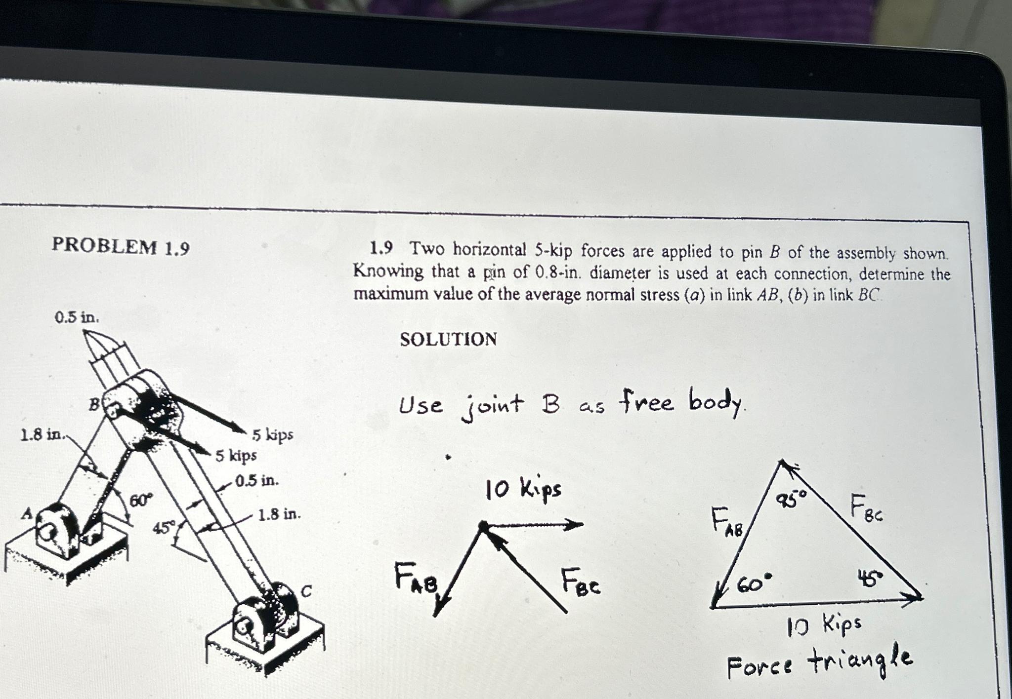 Solved PROBLEM 1.91.9 ﻿Two horizontal 5-kip forces are | Chegg.com