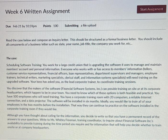 Solved Read the case below and compose an Inquiry letter. | Chegg.com
