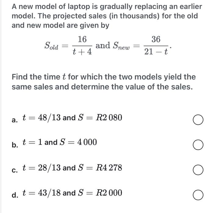 Solved A new model of laptop is gradually replacing an | Chegg.com