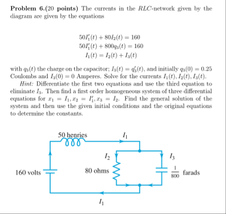 Solved Problem 6. ﻿ points) ﻿The currents in the RLC-network | Chegg.com