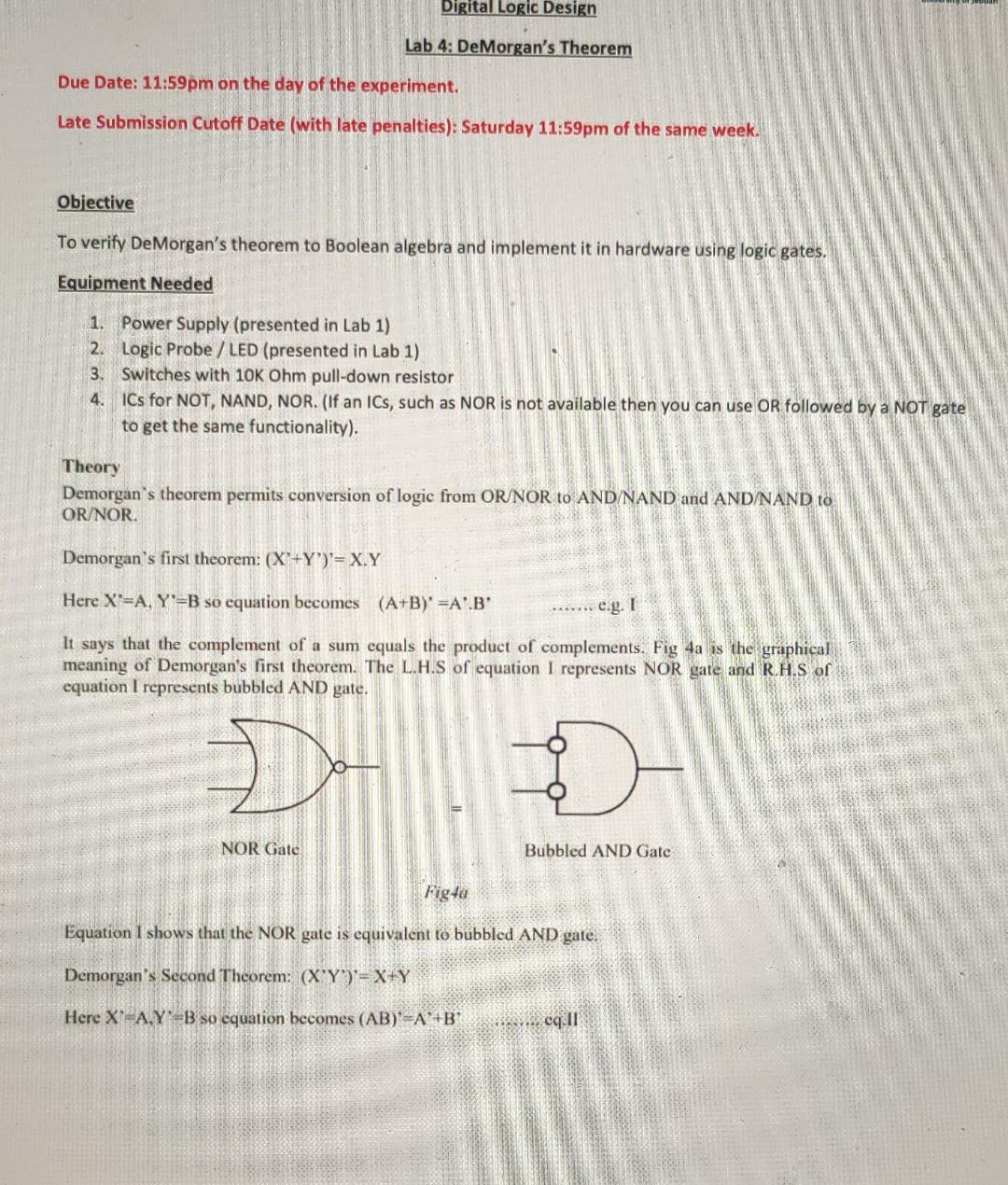Solved Objective To verify DeMorgan's theorem to Boolean | Chegg.com
