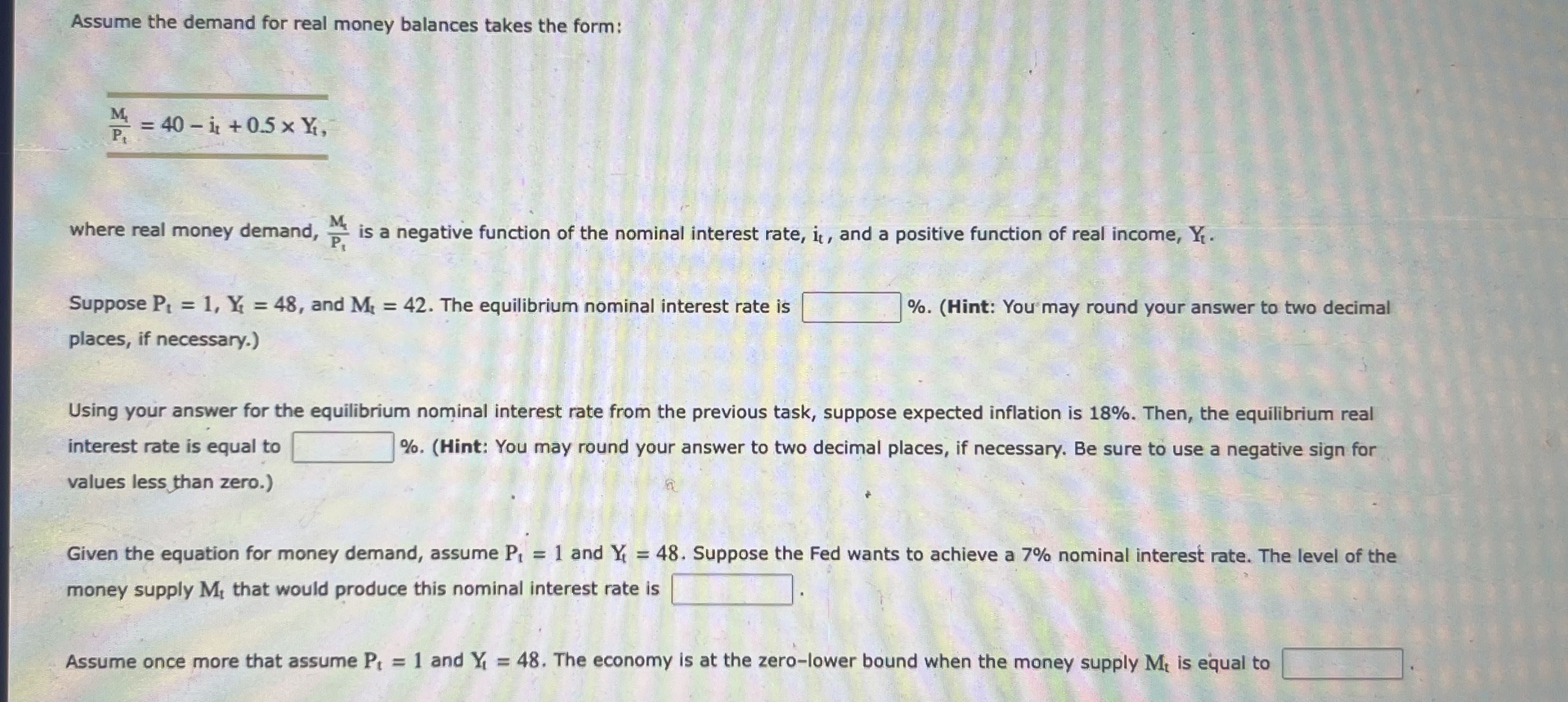 Solved by an EXPERT Assume the demand for real money balances takes the ...